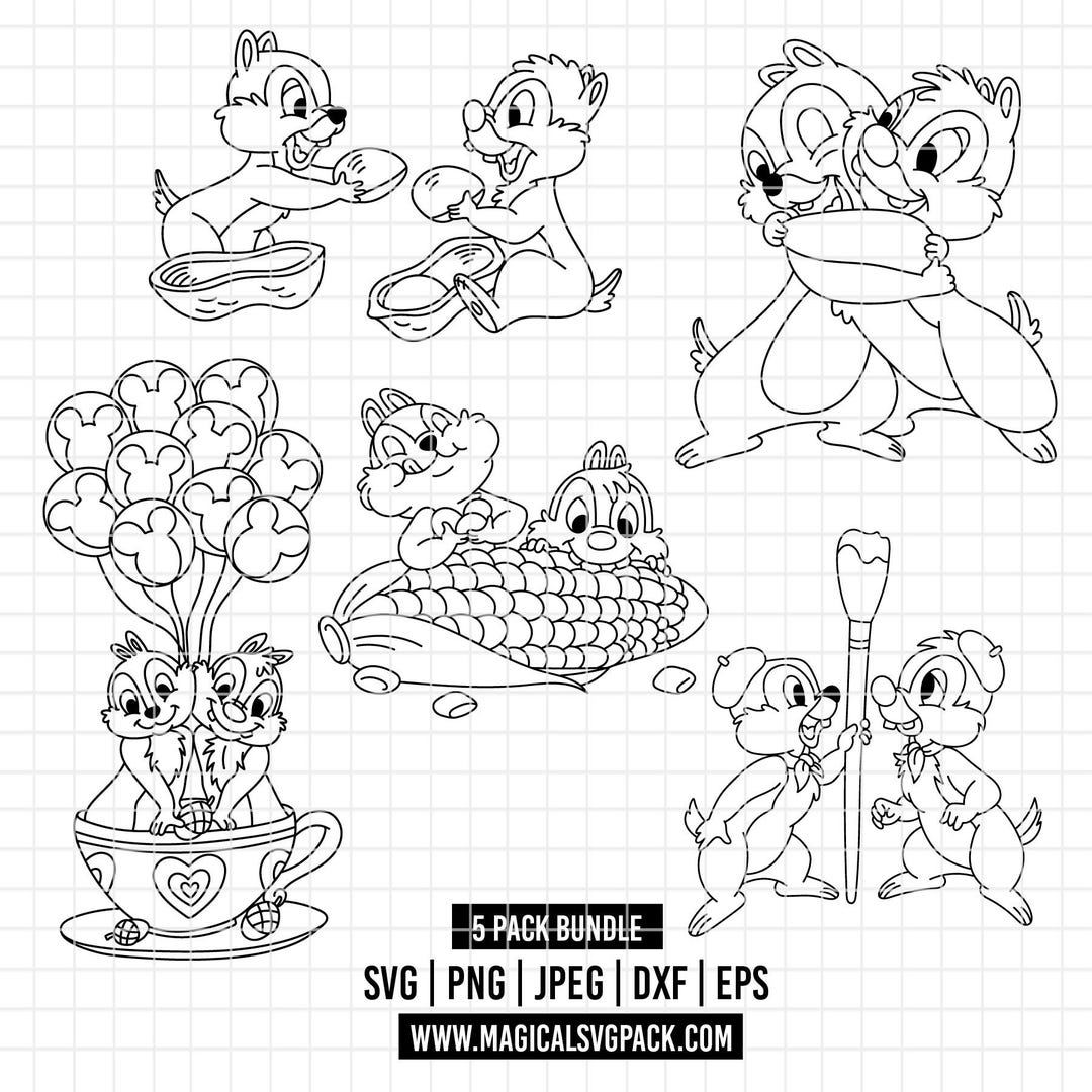 4870 - Chip and Dale Pack Bundle Line Art Svg, Eps, Png, Dxf, Jpeg ...
