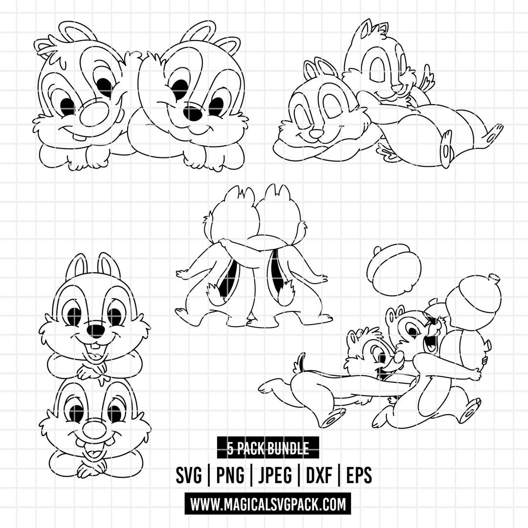 4507 - Chip and Dale Pack Bundle Line Art Svg, Eps, Png, Dxf, Jpeg ...