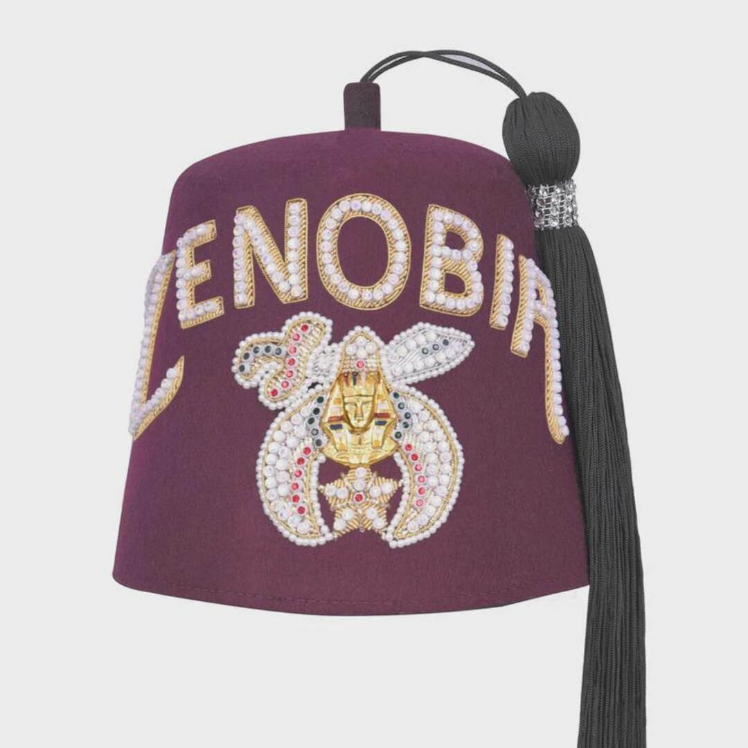 Zenobia Shrine Fez Hat – Maroon With Gold & Rhinestone Embroidery and ...