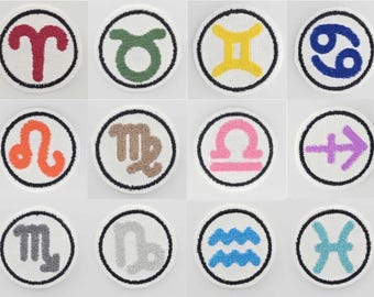 Zodiac Sign Patches, Embroidered Design, Virgo, Taurus, Aquarius ...