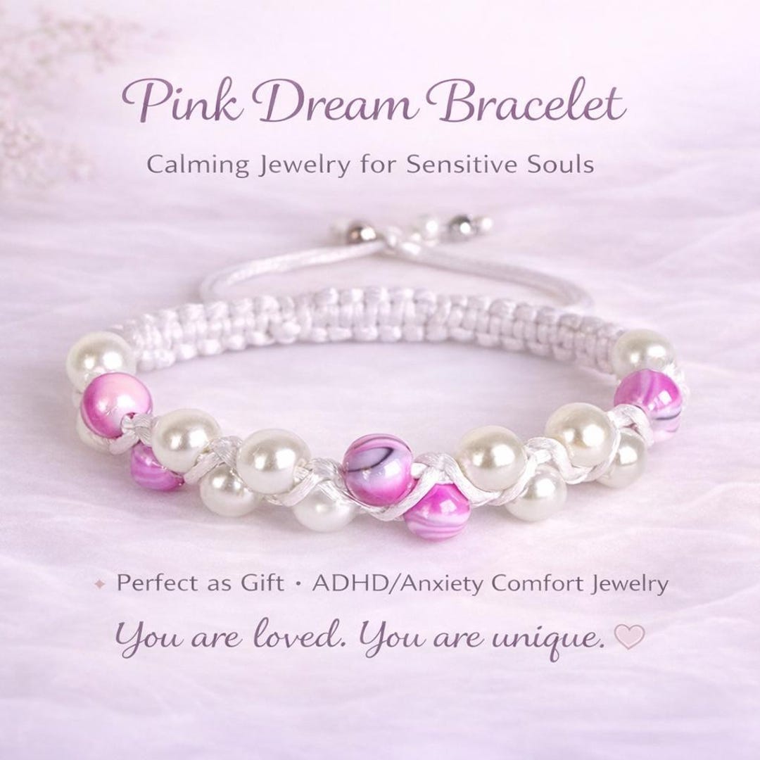 Pink Pearl Calming Bracelet Handmade Fidget Jewelry for Anxiety ADHD ...