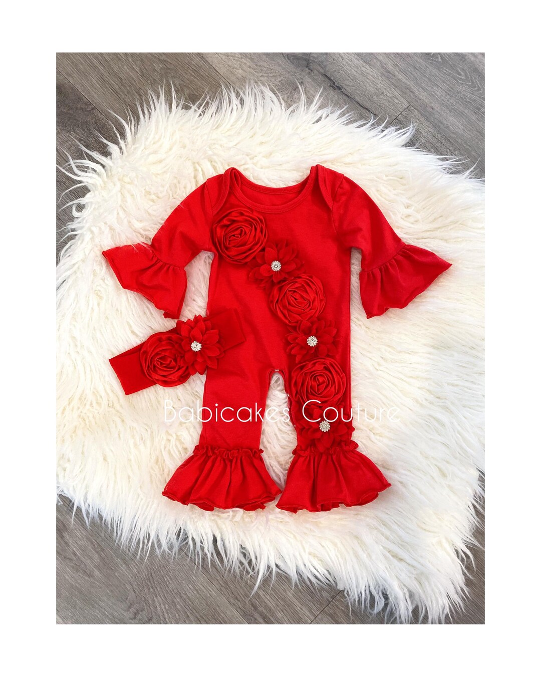 Red Ruffle Baby Romper With Rosettes & Headband: Newborn Outfit - Etsy