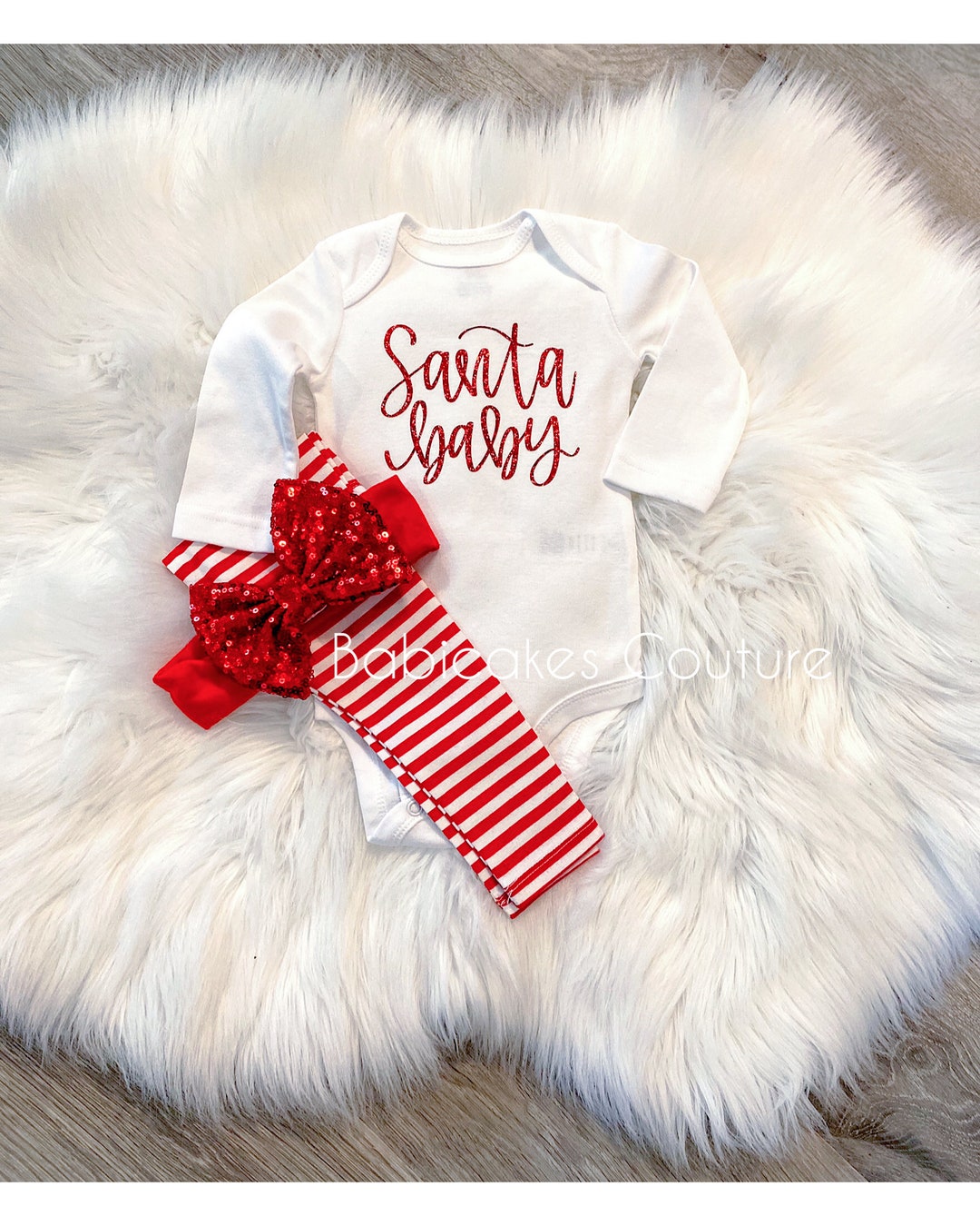 Santa Baby Outfit, Babys 1st Christmas Outfit, Santa Baby, Candy Stripe ...