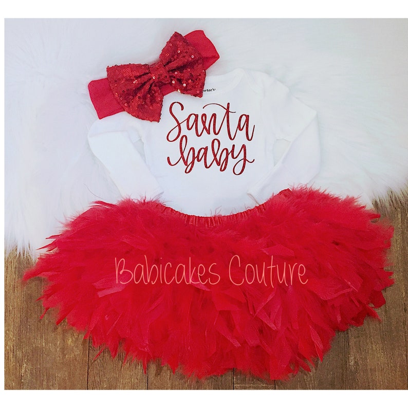 1st Christmas Outfit Santa Baby Bodysuit Red Feather | Etsy