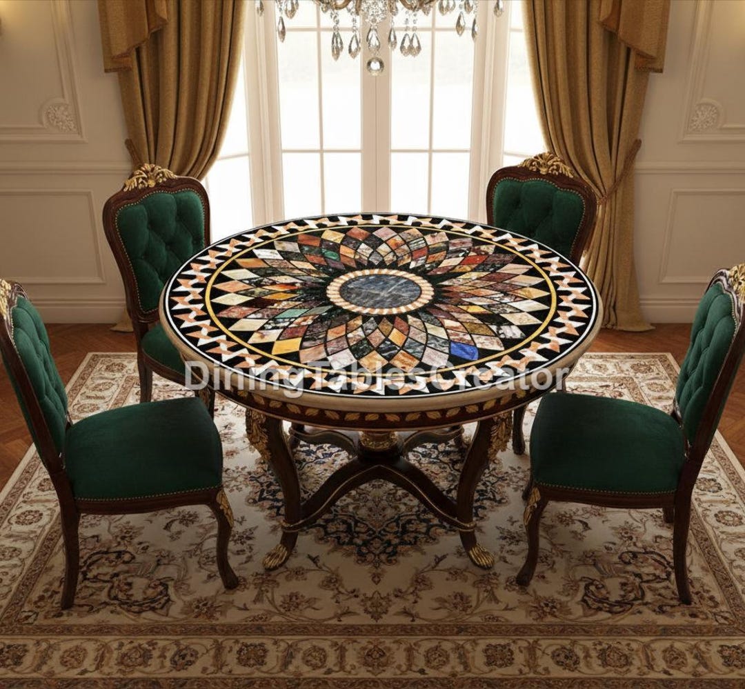Handcrafted Marble Mosaic Tabletop: Geometric Mandala Stone Inlay - Etsy
