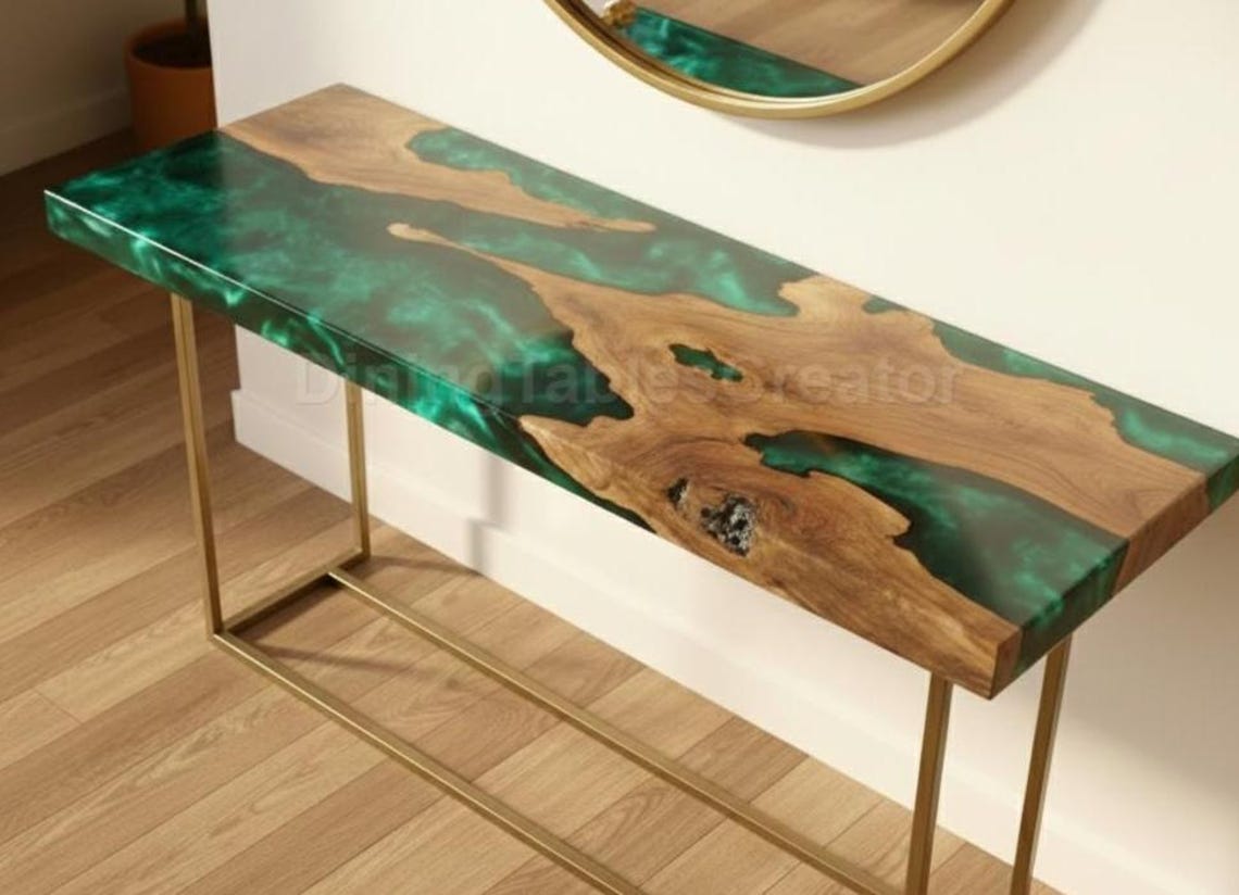 Luxury Live Edge Wood and Resin Entryway Table – Green Epoxy River ...