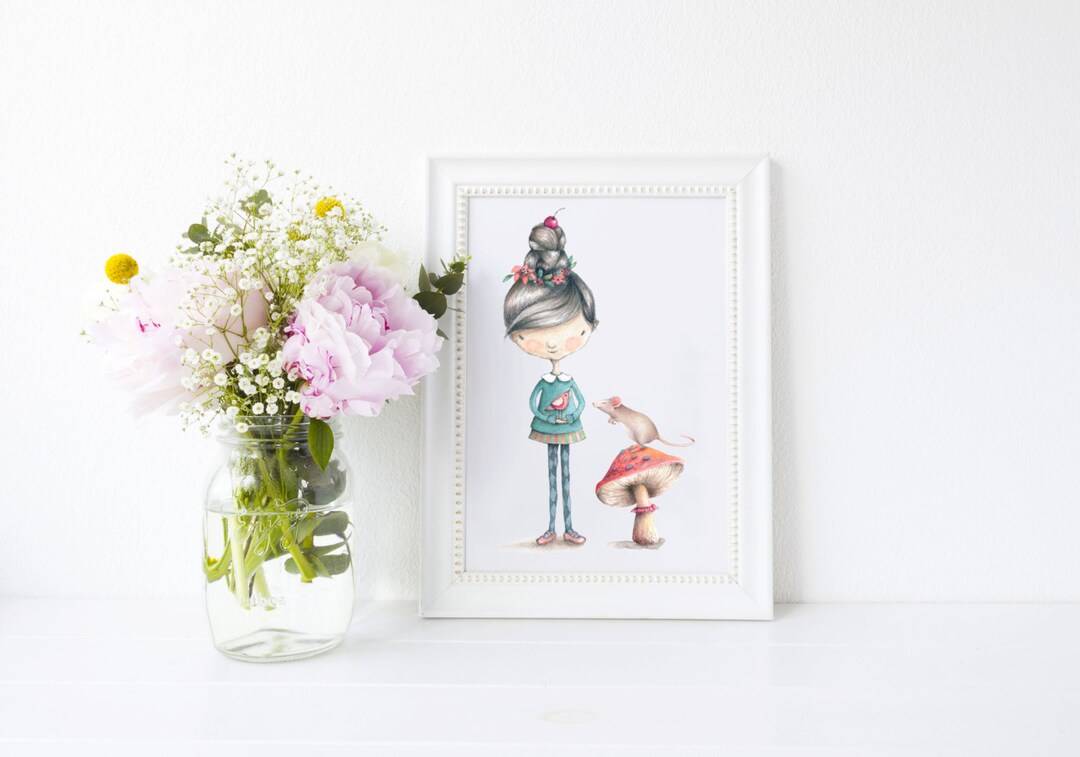 Girl With Mouse and Toadstool Print Ideal Gift for Mothers - Etsy
