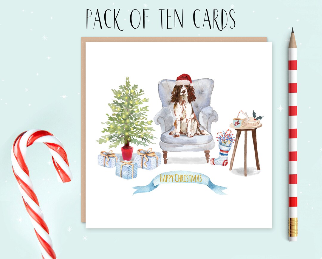 Springer Spaniel Christmas Card Pack of TEN Cards Christmas Gift for ...