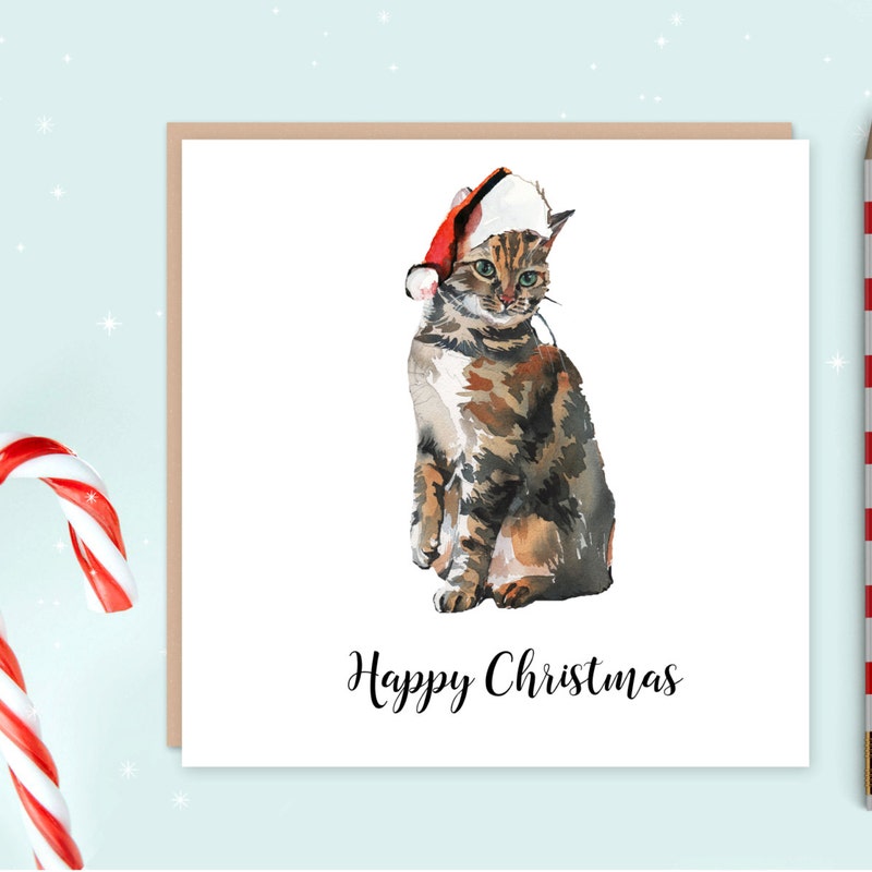 Cat Christmas Card - Etsy