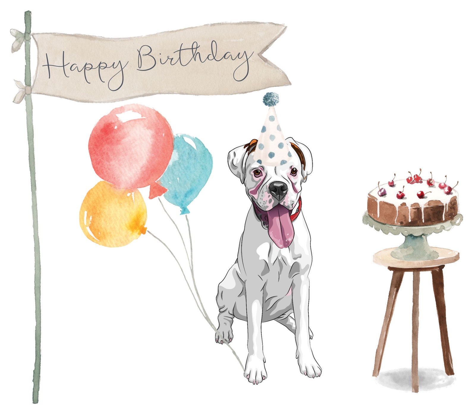 White Boxer Dog Birthday Card - Etsy UK