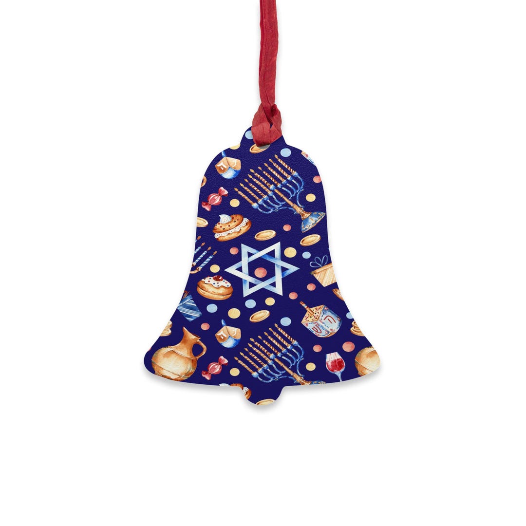 Hanukkah Symbols Pattern Wooden Ornament | Bell-shaped Ornament - Etsy