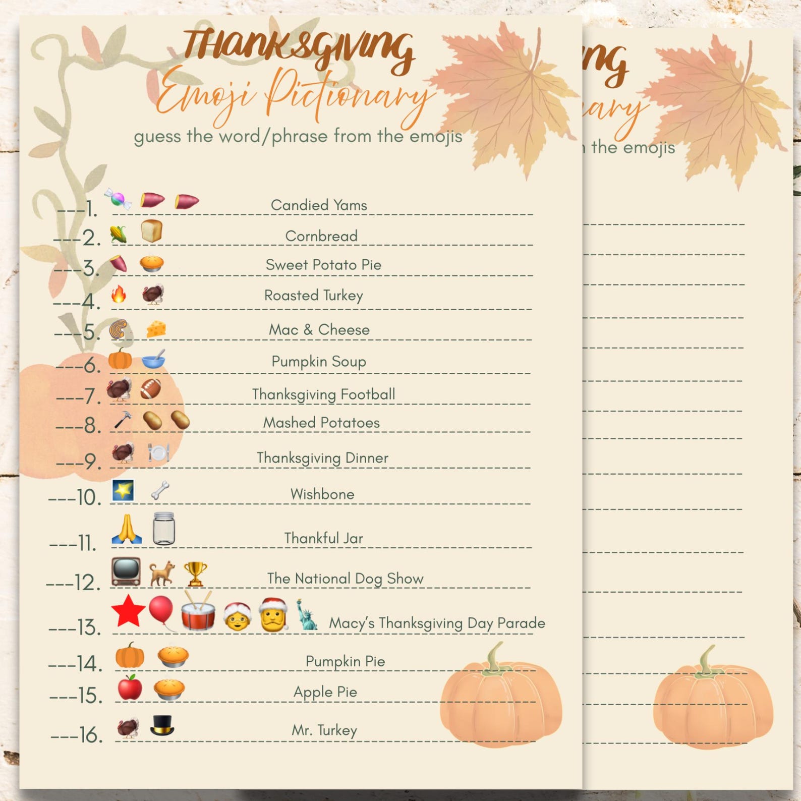 Thanksgiving Emoji Pictionary Game: Family Party Activity (instant ...