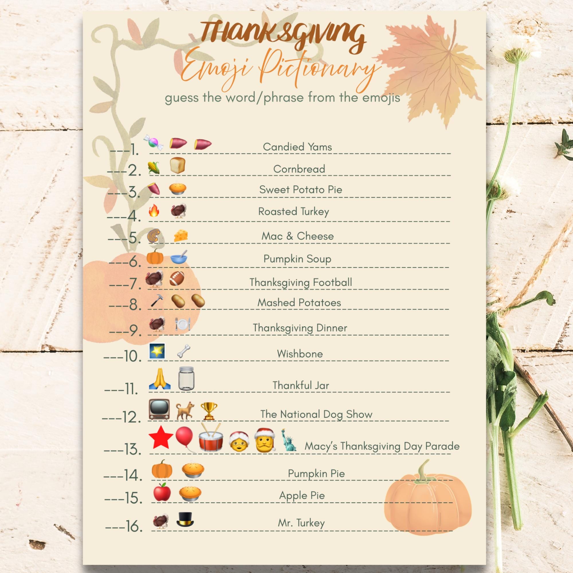 Thanksgiving Emoji Pictionary Game: Family Party Activity (instant ...