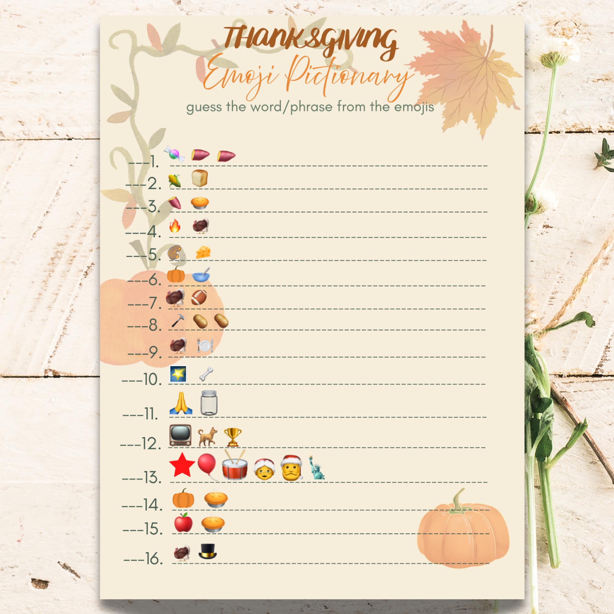 Thanksgiving Emoji Pictionary Game: Family Party Activity (instant ...