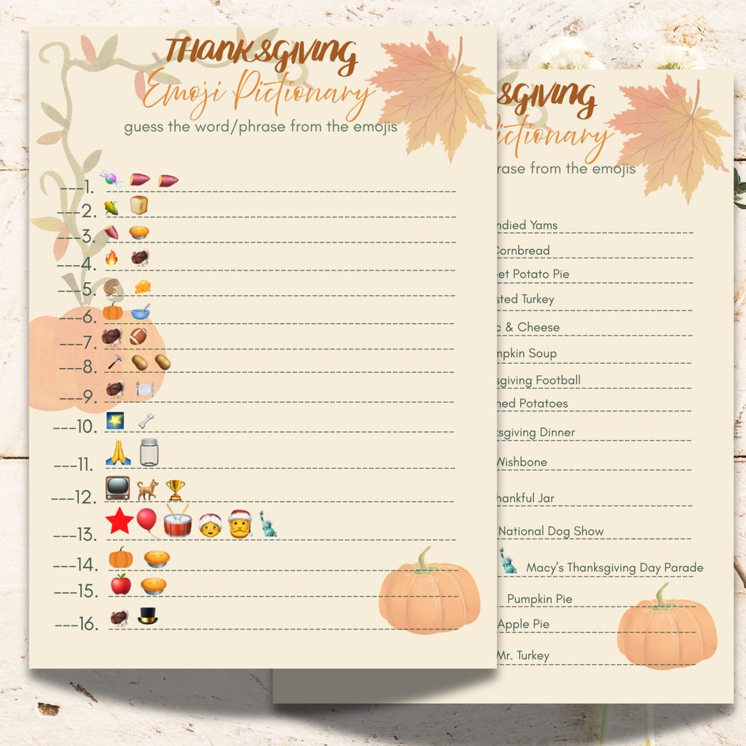 Thanksgiving Emoji Pictionary Game: Family Party Activity (instant ...