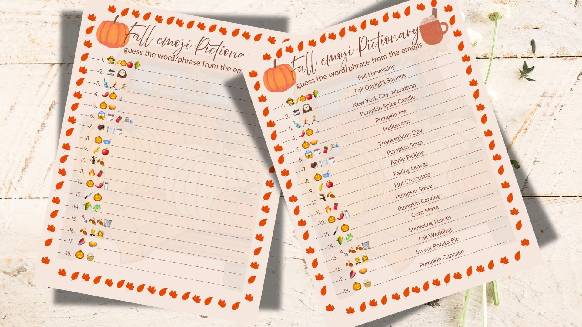 Fall Emoji Pictionary Game | Autumn Printable Party Activity (PDF) - Etsy