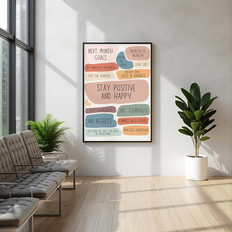 Boho 'stay Positive and Happy' Wall Art Print | Mental Health ...