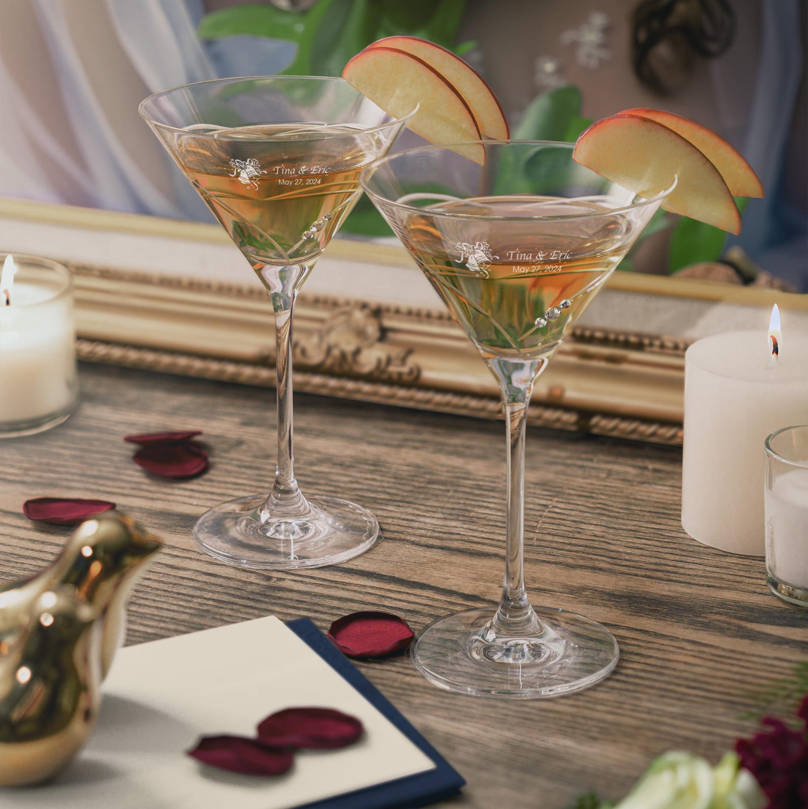 Personalized Wedding Bells Diamante Hearts Martini Glass Pair, 7.1oz - Etsy