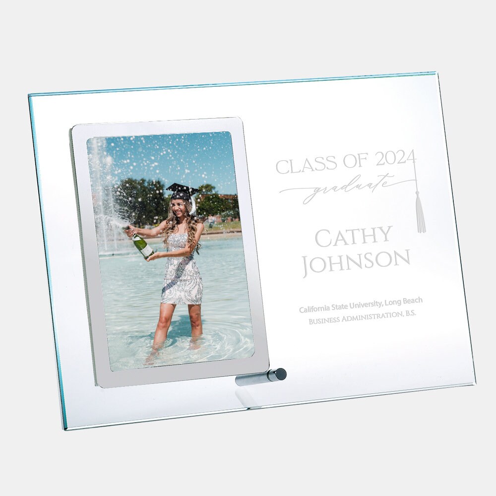Personalized Graduation Vertical Stainless Photo Frame With Silver Pole ...