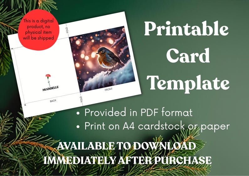 Printable Robin Christmas Card | Festive Winter Bird Design (digital ...