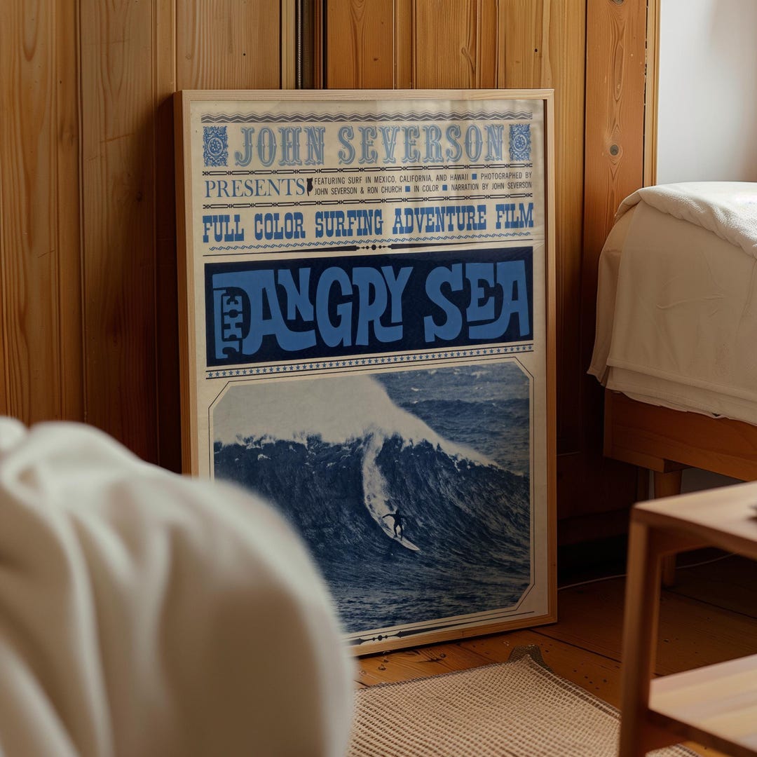 The Angry Sea Vintage Surf Movie Poster Retro Coastal Aesthetic Wall ...