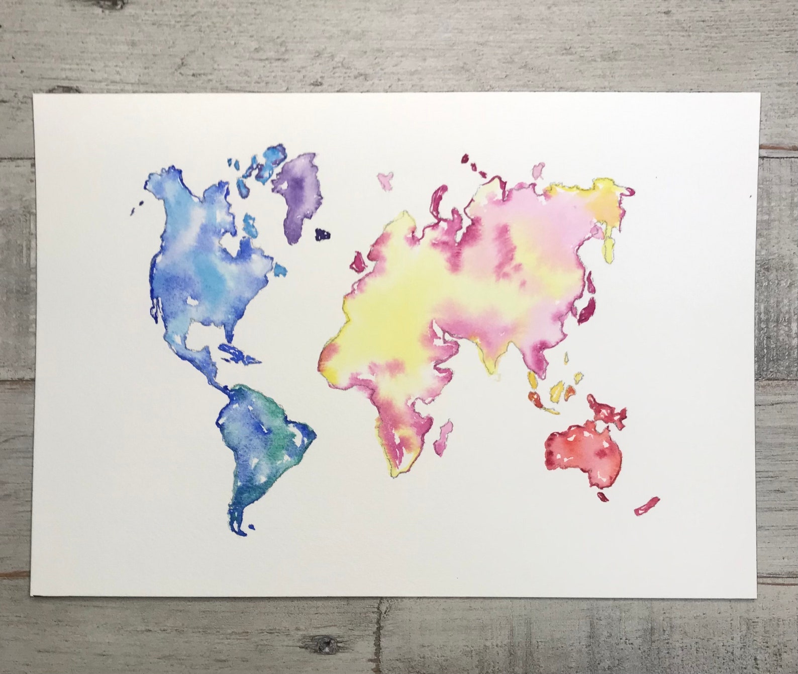 World Art World Art Map World Painting Watercolor Painting - Etsy