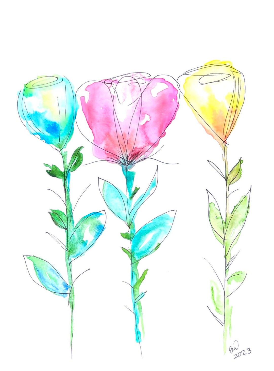 Watercolor Flower Trio Flower Painting Original Art Flowers - Etsy