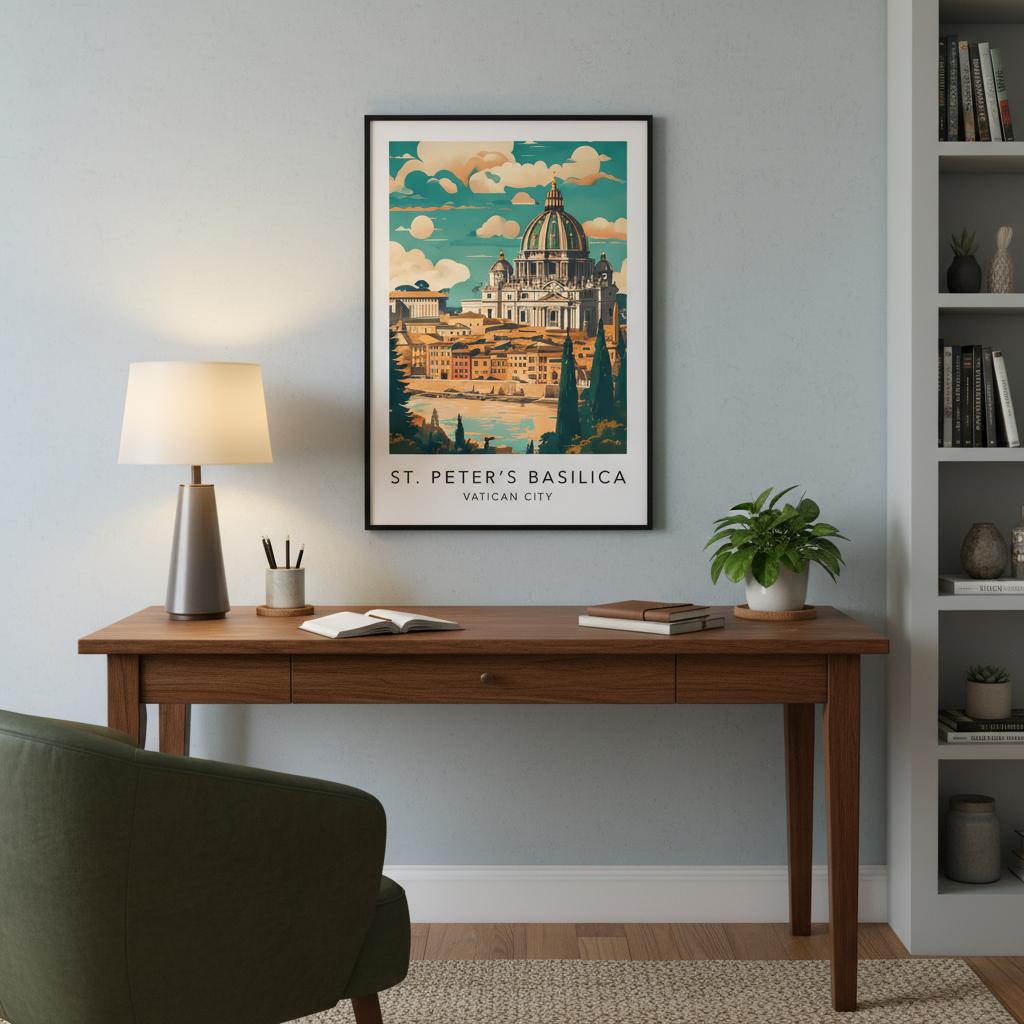 Vintage St. Peter's Basilica Art Print Poster - Framed Retro Travel ...