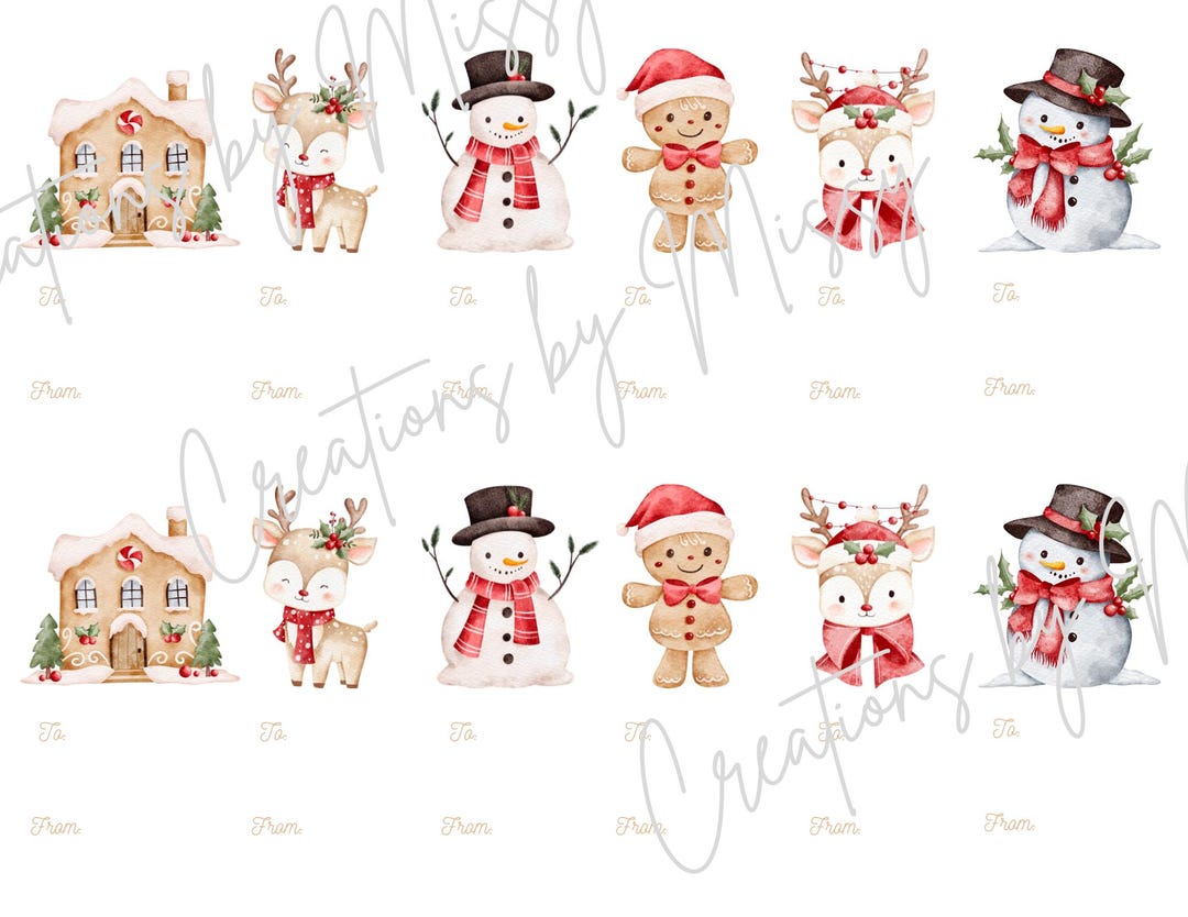 Super Cute Holiday Gift Tags - Reindeer, Snowman, Gingerbread - Etsy