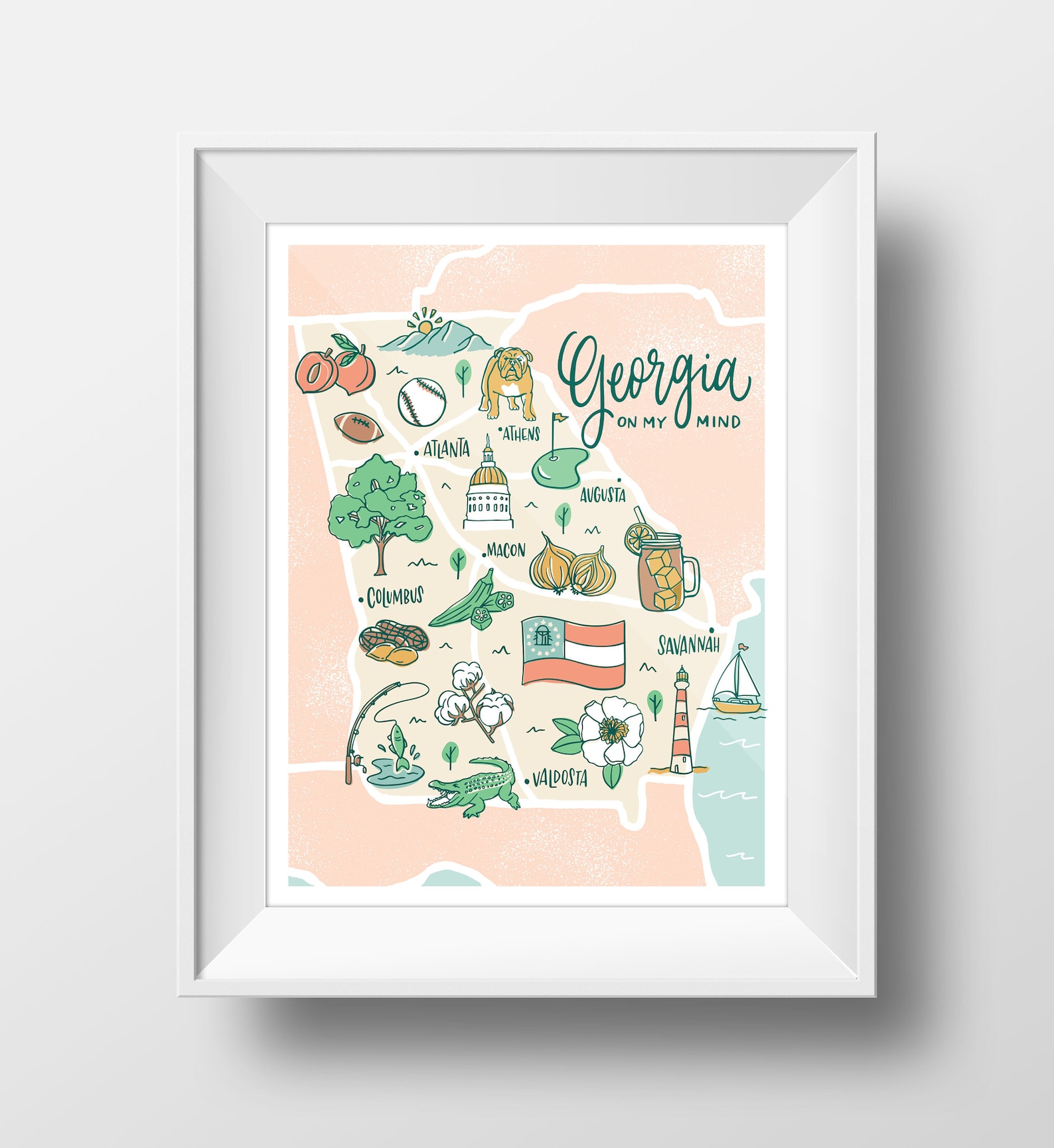 Georgia on My Mind Map Lettering Illustration Wall Art Print - 11x14 - Etsy