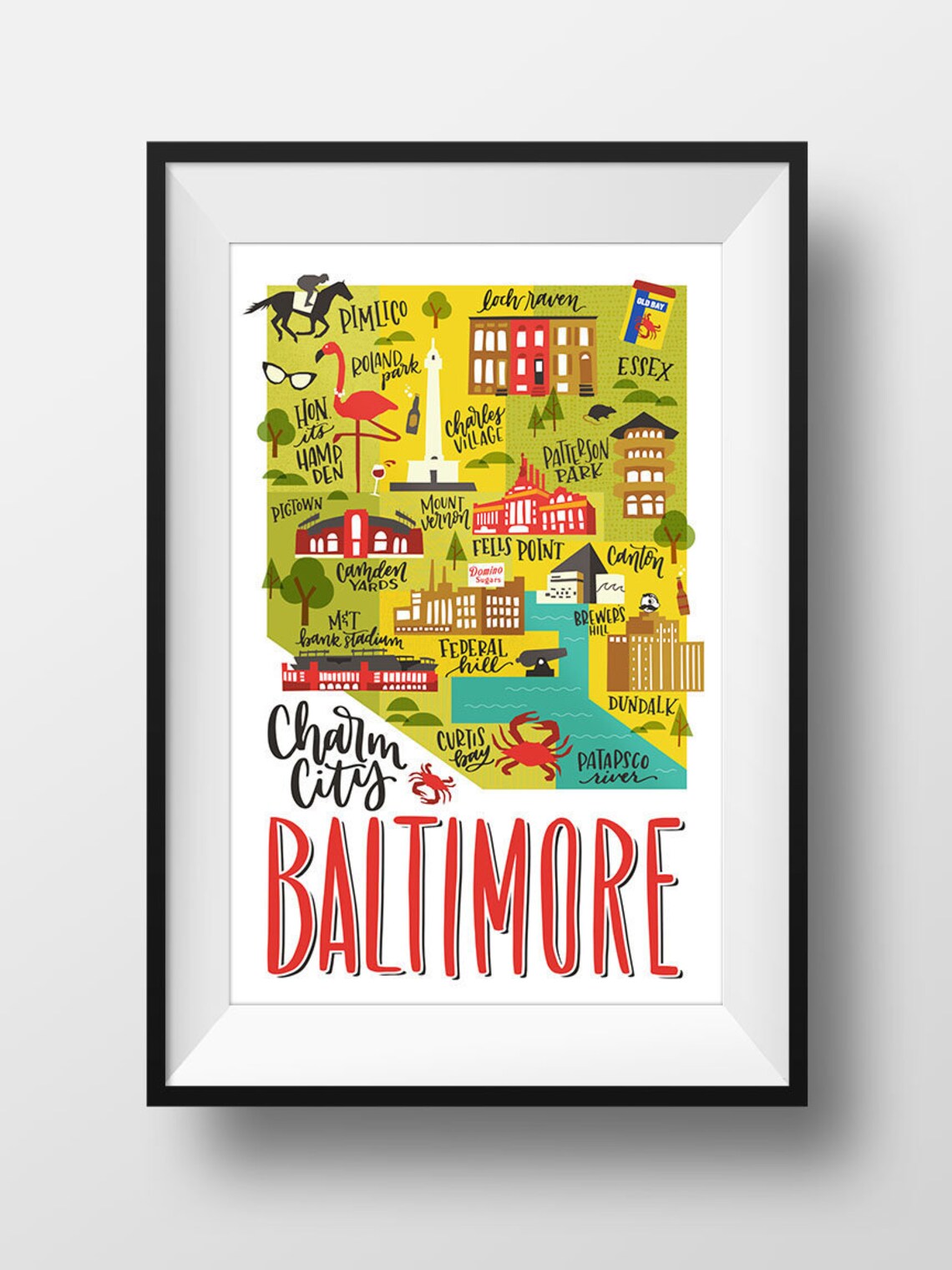 Baltimore Charm City Map Wall Art Print - 11x17 - Etsy