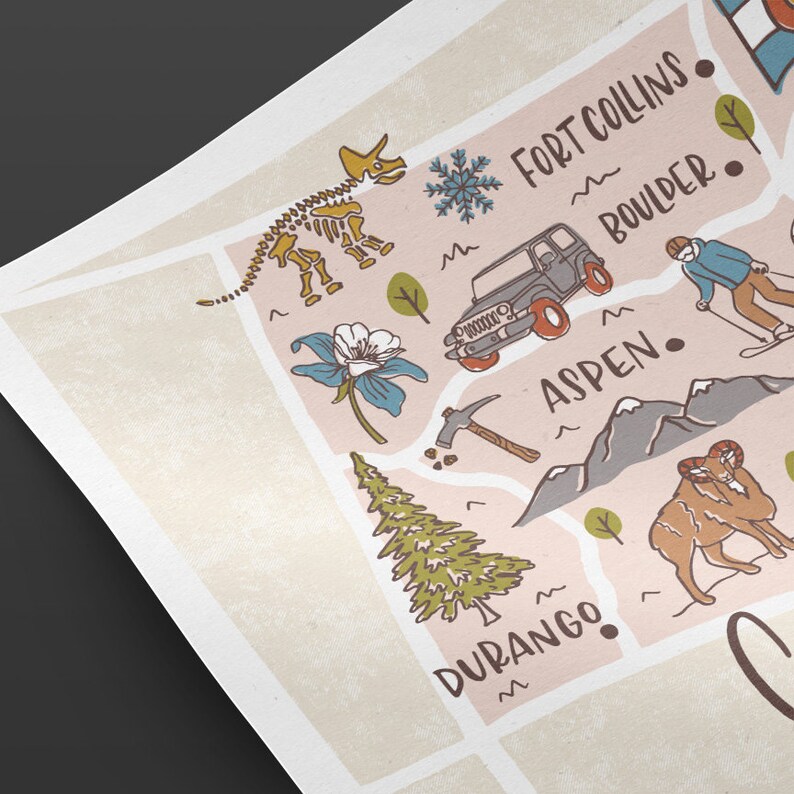 Colorado State Map Lettering Illustration Wall Art Print - 11x14 - Etsy