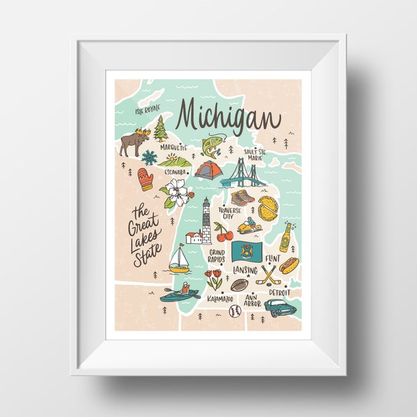 Michigan Map Art - Etsy