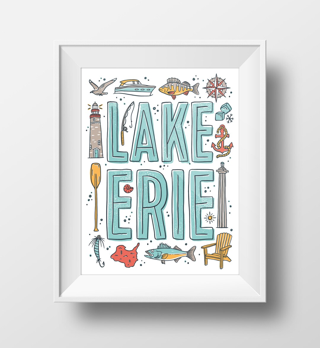 Lake Erie Lettering Illustration Wall Art Print - 11x14 - Etsy