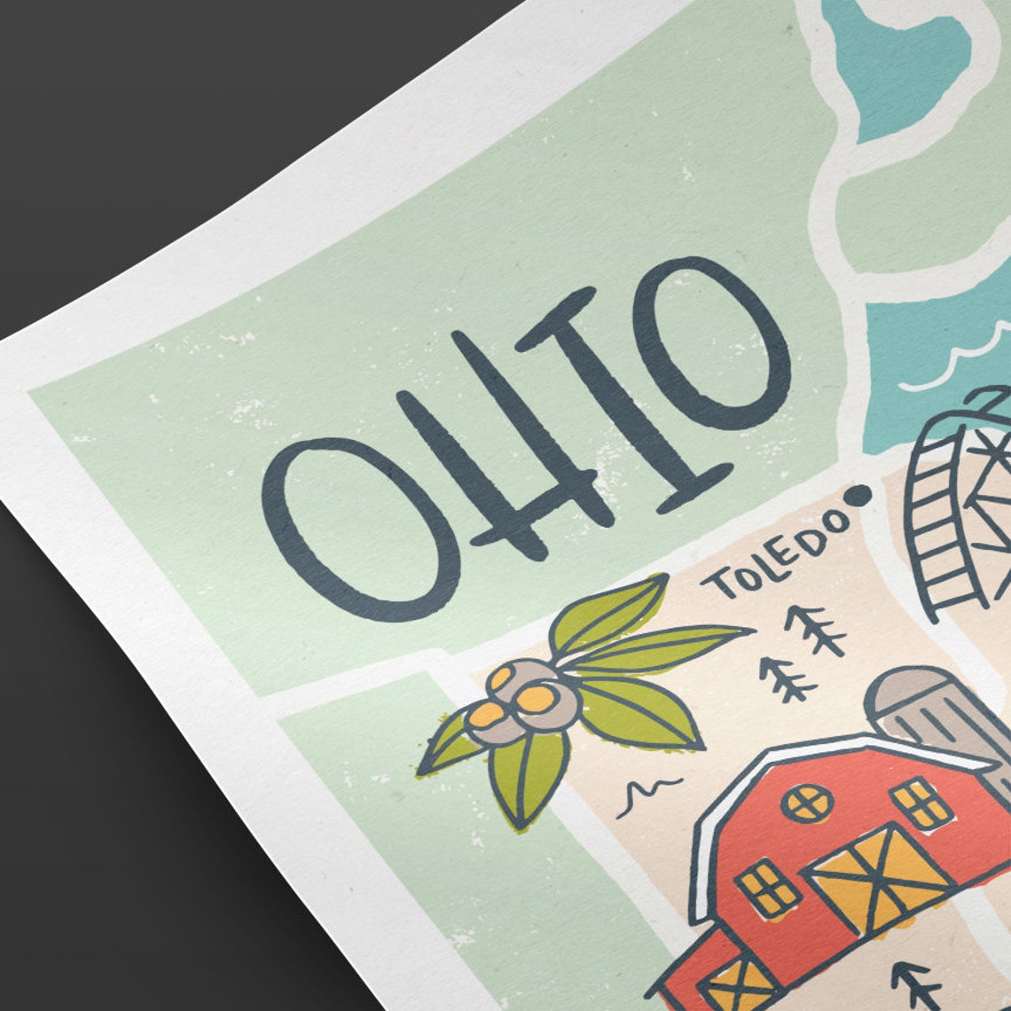Ohio State Map Lettering Illustration Wall Art Print - 11x14 - Etsy