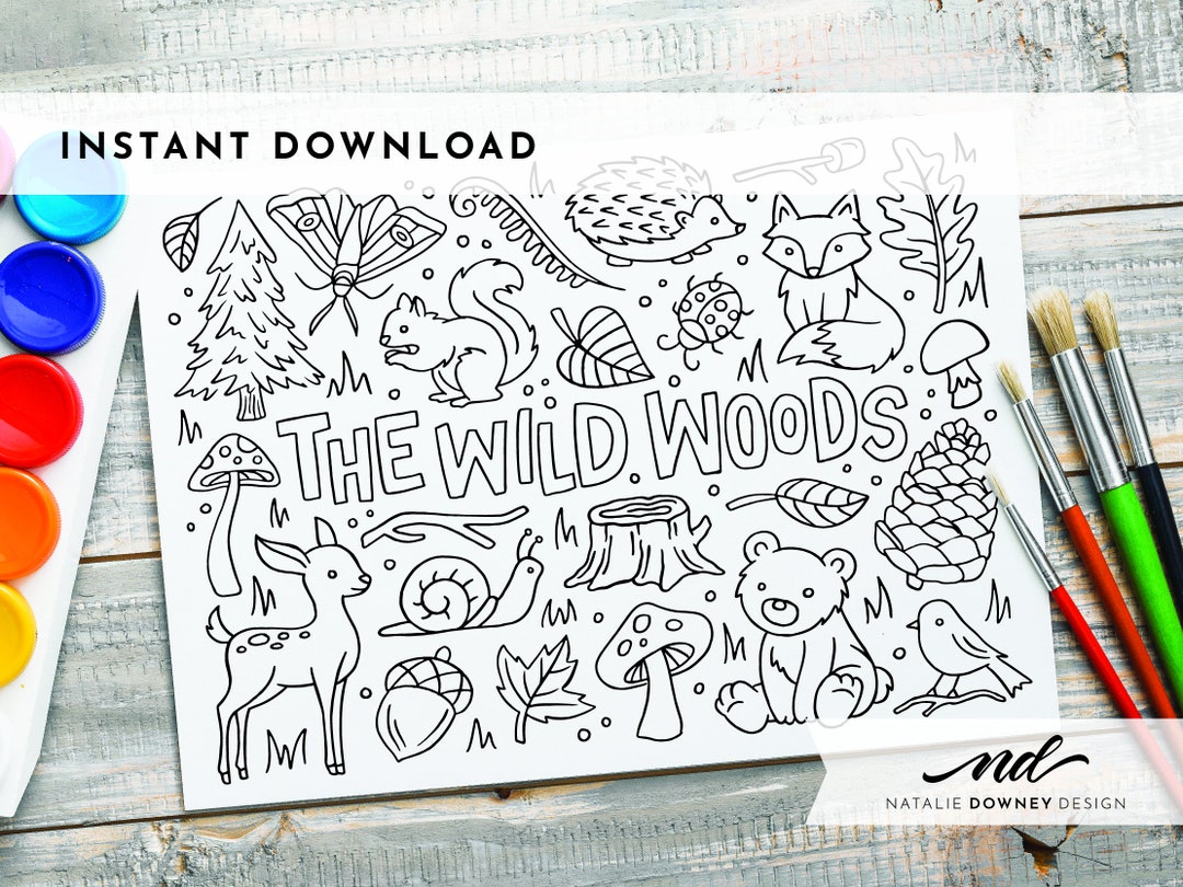 Wild Woods Coloring Page, Instant Digital Download, Woodlands Forest ...