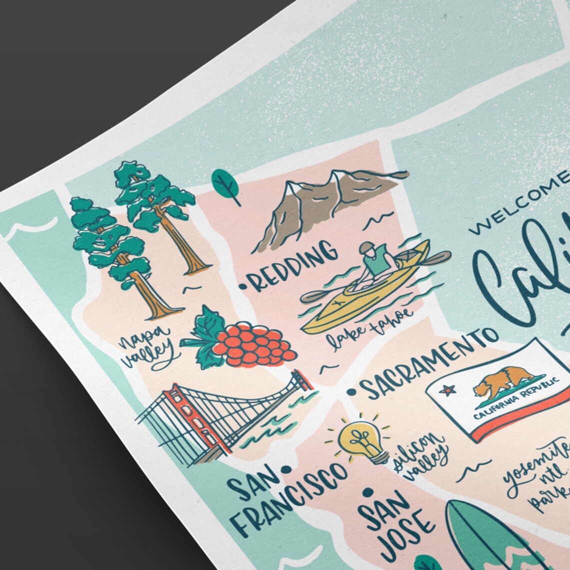 California Map Lettering Illustration Wall Art Print - 11x17 - Etsy