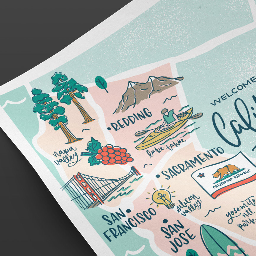 California Map Lettering Illustration Wall Art Print - 11x17 - Etsy