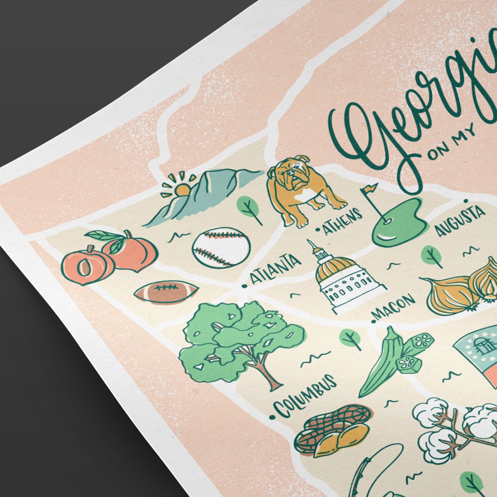 Georgia on My Mind Map Lettering Illustration Wall Art Print - 11x14 - Etsy