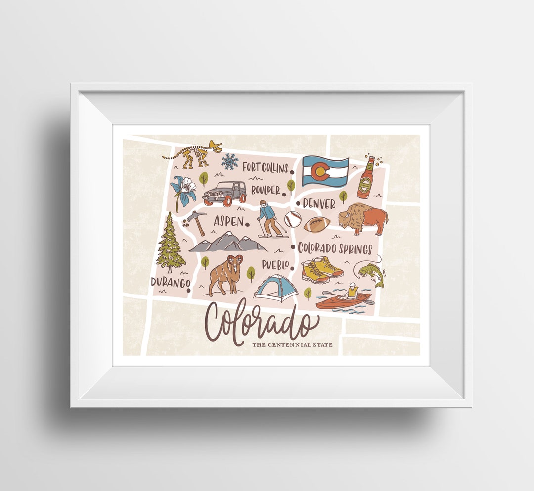 Colorado State Map Lettering Illustration Wall Art Print - 11x14 - Etsy