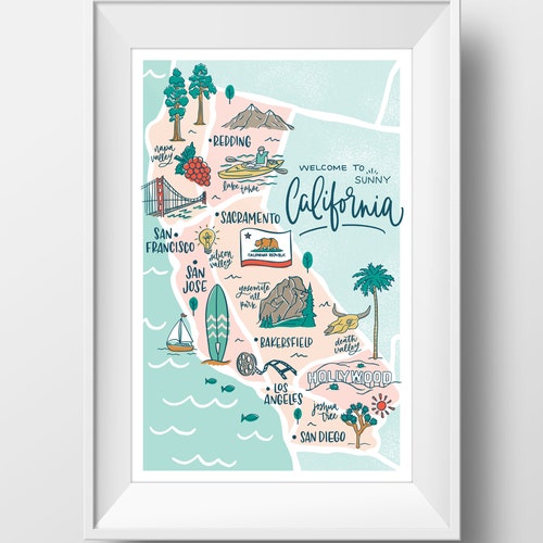 California Illustrated State Map California Wall Art Print - Etsy