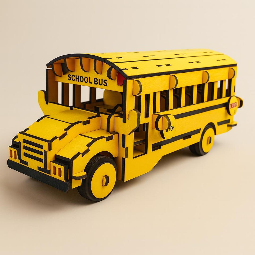 Laser Cut School Bus Toy Model File · CDR LBRN · 3mm Plywood - Etsy ...
