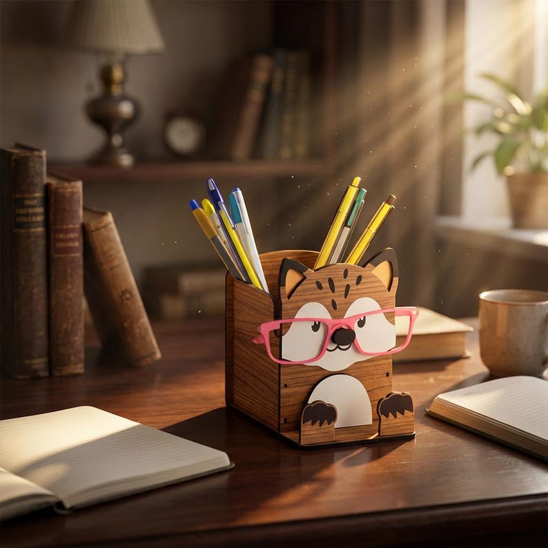 Laser Cut Fox Pen Holder | Wooden Desk Organizer| 3mm Plywood Organizer ...