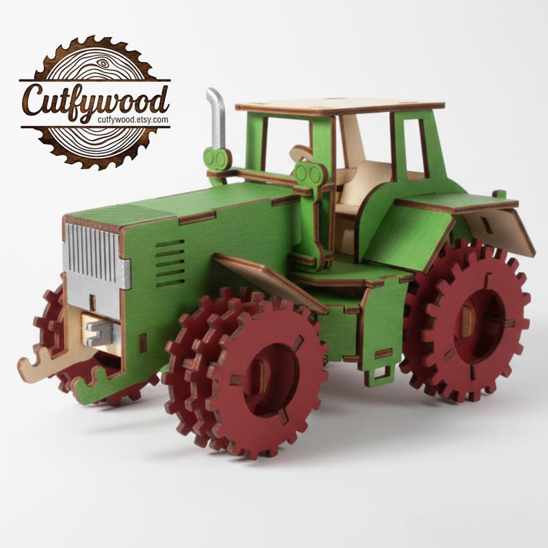 Laser Cut Tractor 3D Model - Wooden Puzzle Vector Files 4mm (digital ...