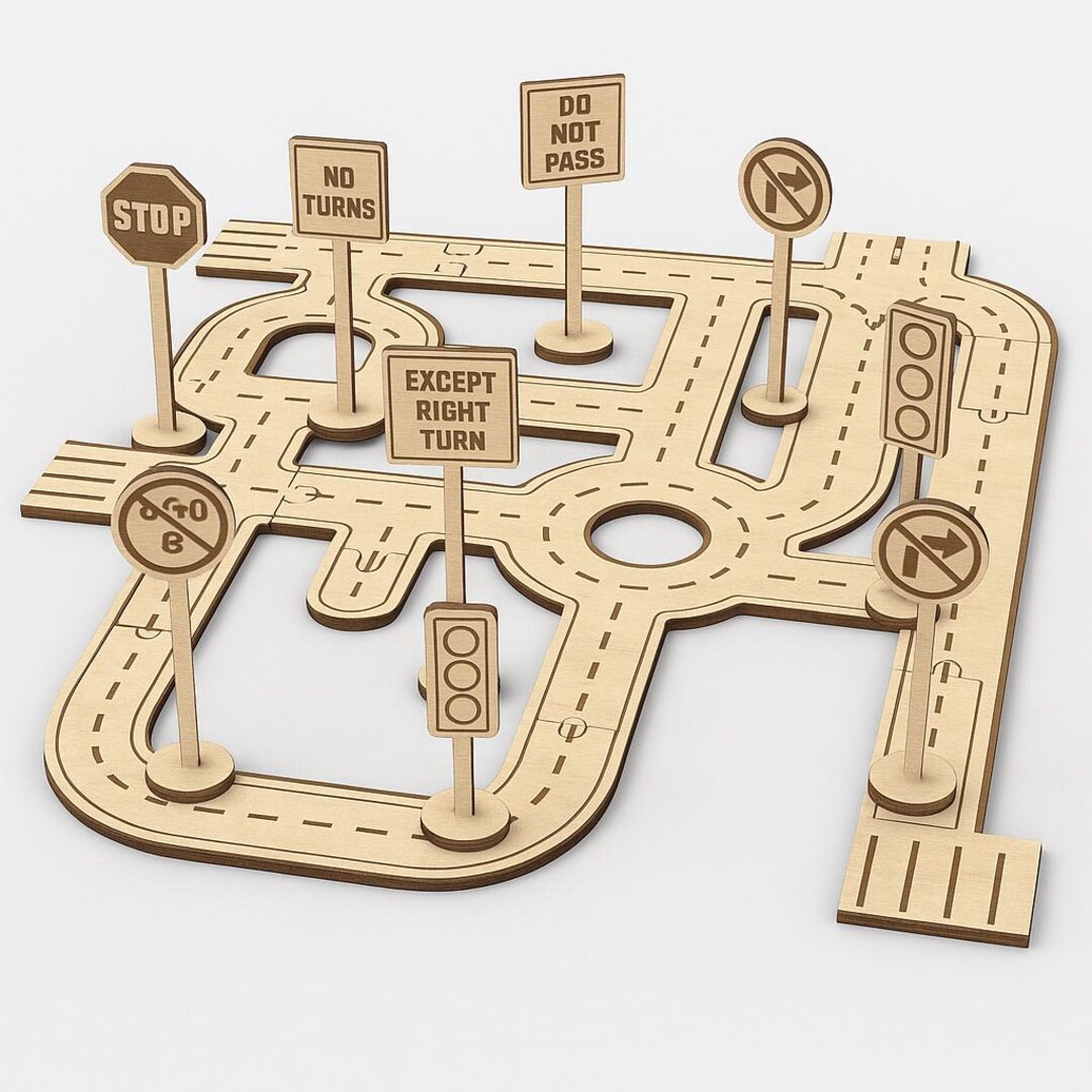 Laser Cut Toy Car Road Tracks With Traffic Signs File (digital Download ...