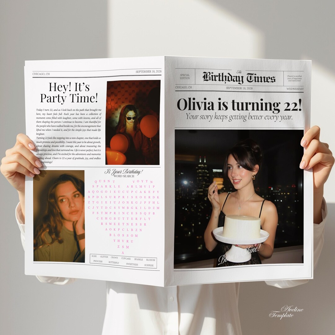 Editable Birthday Newspaper Canva Template, Custom Birthday Newspaper ...