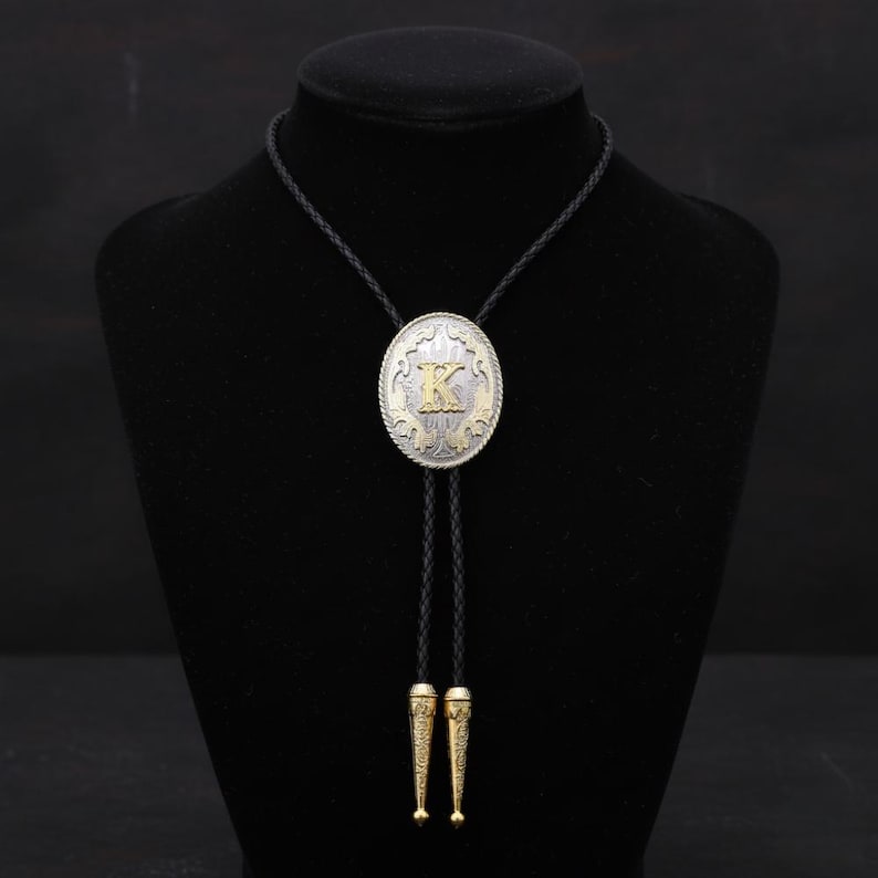 Custom Bolo Tie - Personalized Initial Letter Silver & Gold Western ...