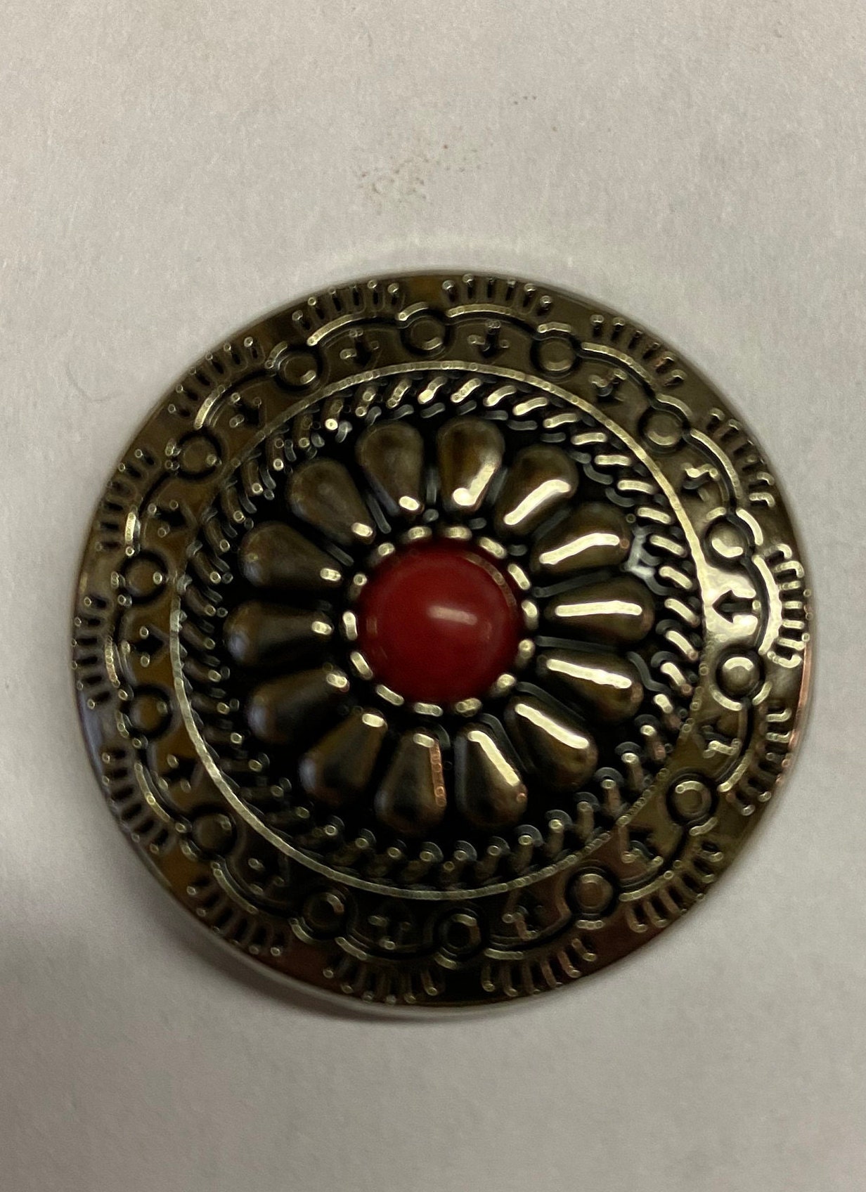 Round Silvertone Concho Floral Concho With Colored Center Stone, Red ...