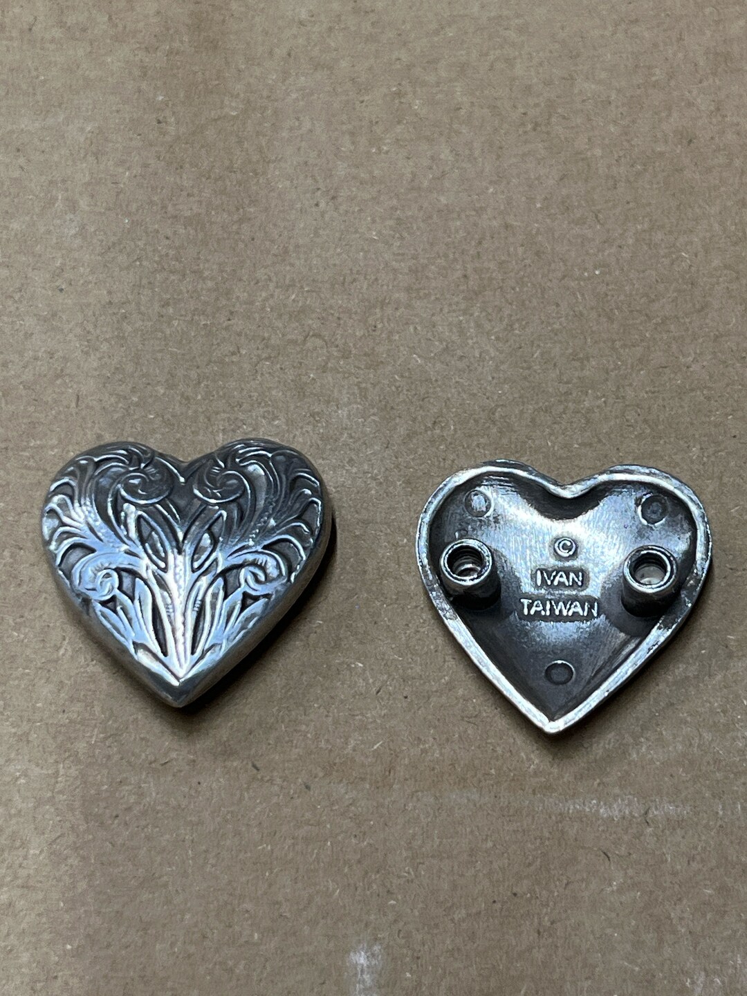 Floral Heart Shape Concho Screw Back Western Silver Tone Double Screws ...