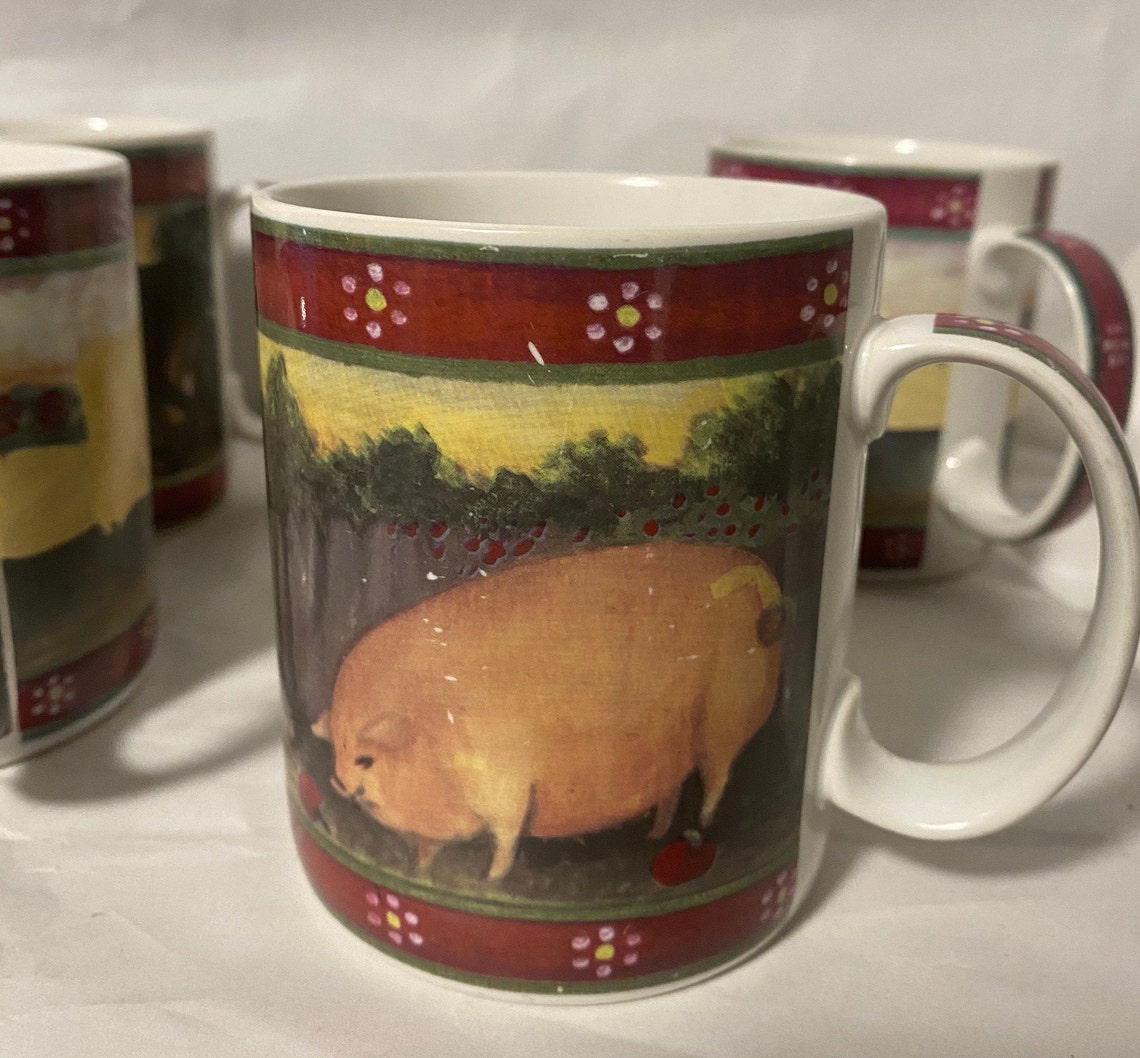 1995 Block Country Animals Farm Mugs Cups Sheep Pig Cow Gear - Etsy